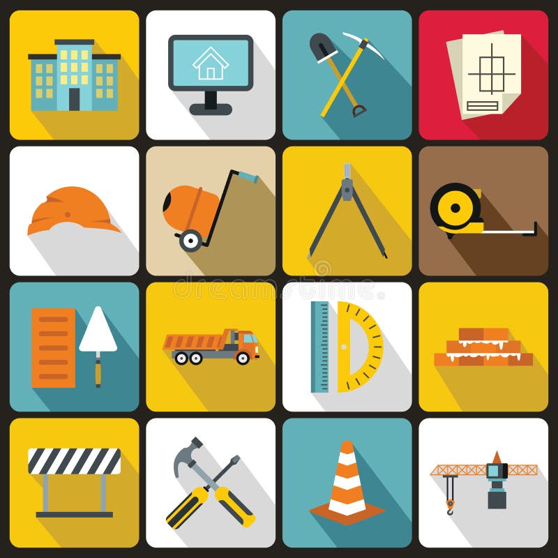 Construction Icons Set, Flat Style Stock Vector - Illustration of hammer, brick: 74766237