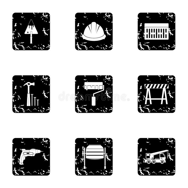 Construction Icons Set, Grunge Style Stock Vector - Illustration of ...