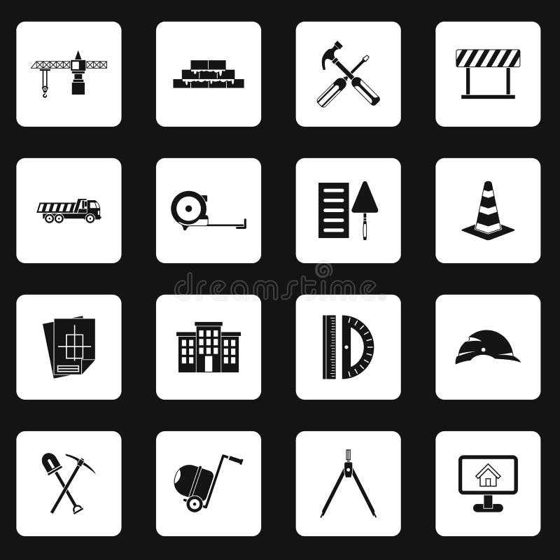 Construction Icons Set, Simple Style Stock Vector - Illustration of ...