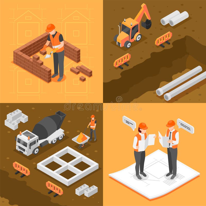 Construction Illustrations in Isometric View Stock Illustration ...