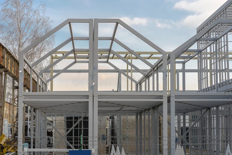 Construction of an Industrial Building - Steel Supporting Frame of the ...