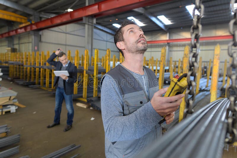 Construction Industrial Worker Operating Warehouse Elevator Stock Image ...