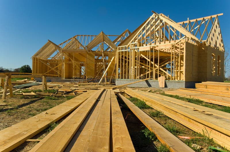 Wood Trusses stock photo. Image of trusses, building, construction ...