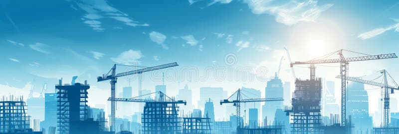 Construction Industry Banner with Modern Buildings and Copy Space Stock ...