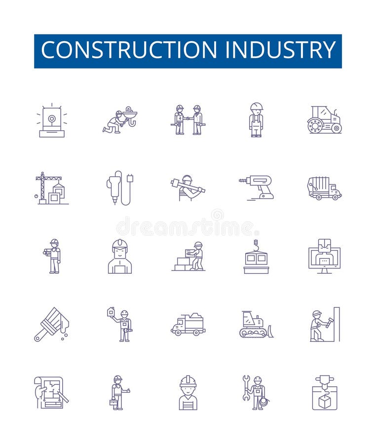 Construction Industry Line Icons Signs Set. Design Collection of Build ...