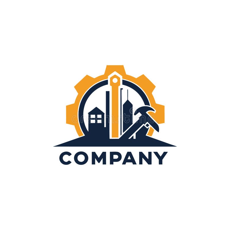 Construction Industry Logo with City and Gear Elements Stock Image ...