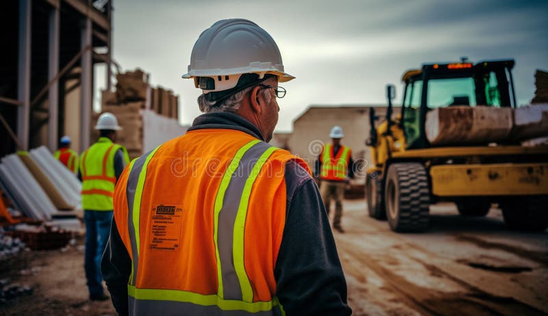 Construction Industry Men Wearing Hardhats Working Outdoors Generated ...