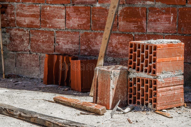 Construction Site - Red Bricks Construction Stock Photo - Image of home ...