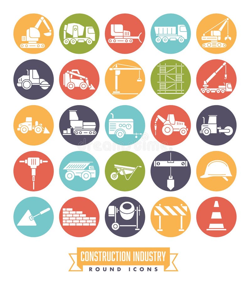 Construction Industry Round Color Icon Set Stock Vector - Illustration ...