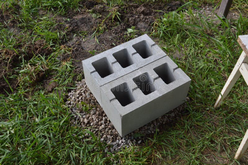 Construction and Installation of a Base of Cinder Blocks Stock Image ...
