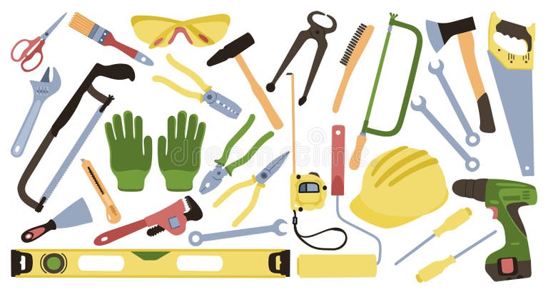 Construction Instruments. Vector Set of Isolated Work Tools for Repair ...