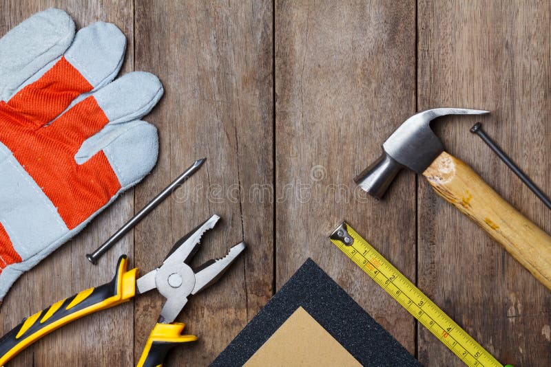 Construction Instruments on Wooden Table Stock Photo - Image of timber ...