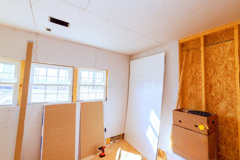 Construction of an Interior Room with Drywall Installation in Home ...