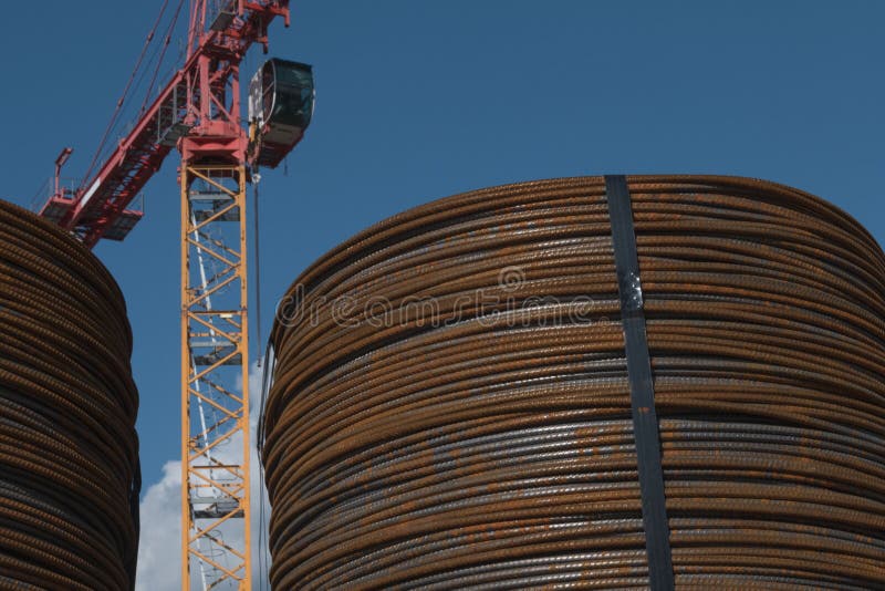 Construction Iron in Front of Construction Crane Stock Image - Image of ...