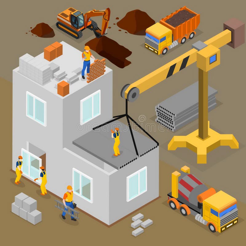 Construction Isometric Composition with Human Characters of Laborers ...