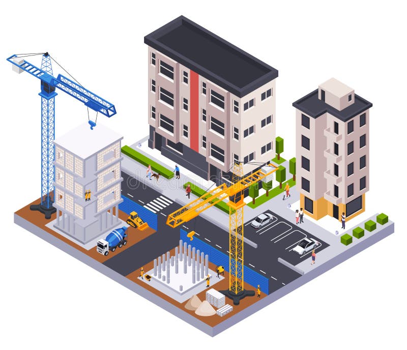 Construction Isometric Concept Stock Vector - Illustration of concept ...