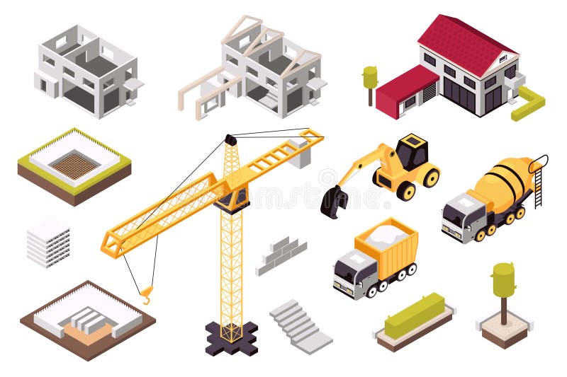 Construction Isometric Elements Stock Vector - Illustration of suburb ...