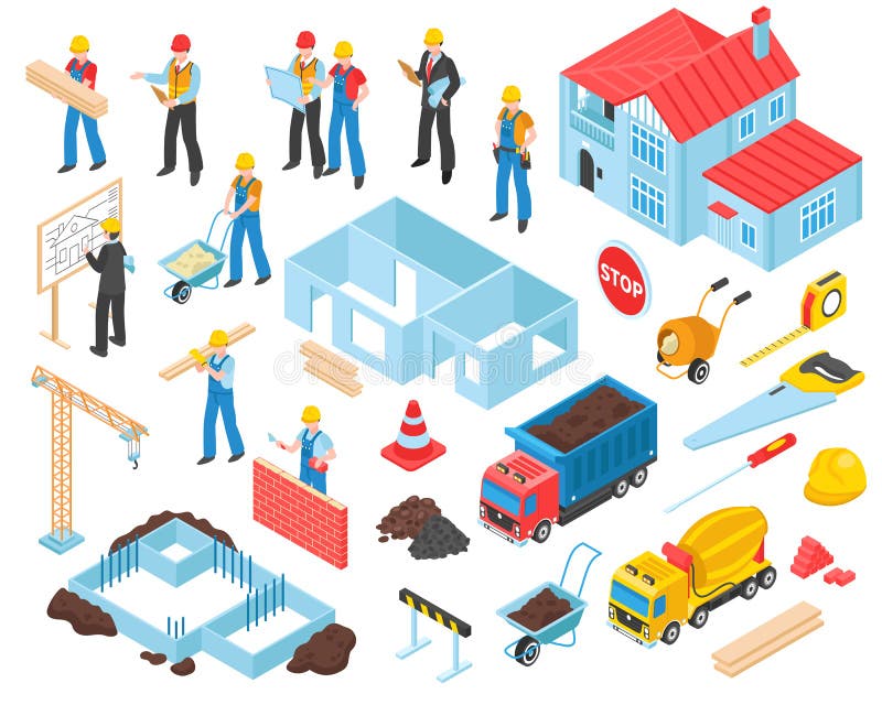 Construction Isometric Elements Set Stock Vector - Illustration of ...