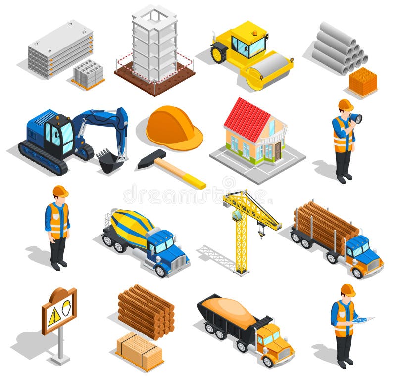 Construction Isometric Elements Set Stock Vector - Illustration of ...