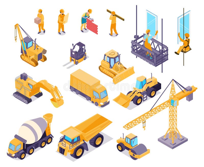 Construction Isometric Flowchart Composition with Isolated Images of ...