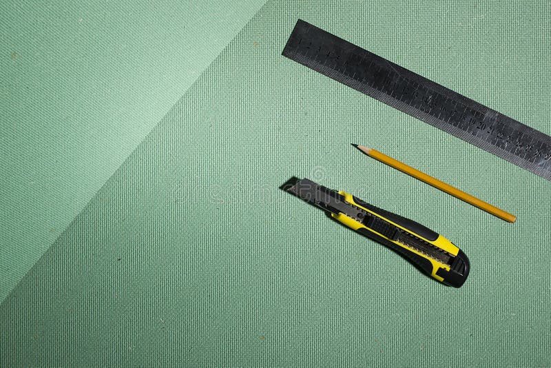 Construction Knife, Ruler and Pencil Stock Photo - Image of assembly ...