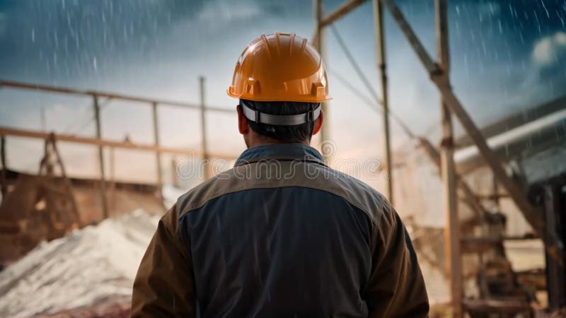 A Construction Laborer with a Protective Helmet, Urban Landscape ...