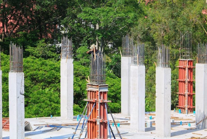Construction Laborer Team Working on High Ground Building Commercial in ...