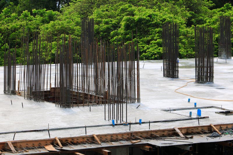 Construction Laborer Team Working on High Ground Building Commercial in ...