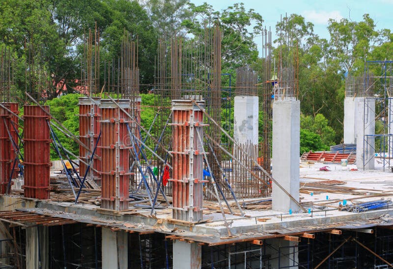 Construction Laborer Team Working on High Ground Building Commercial in ...