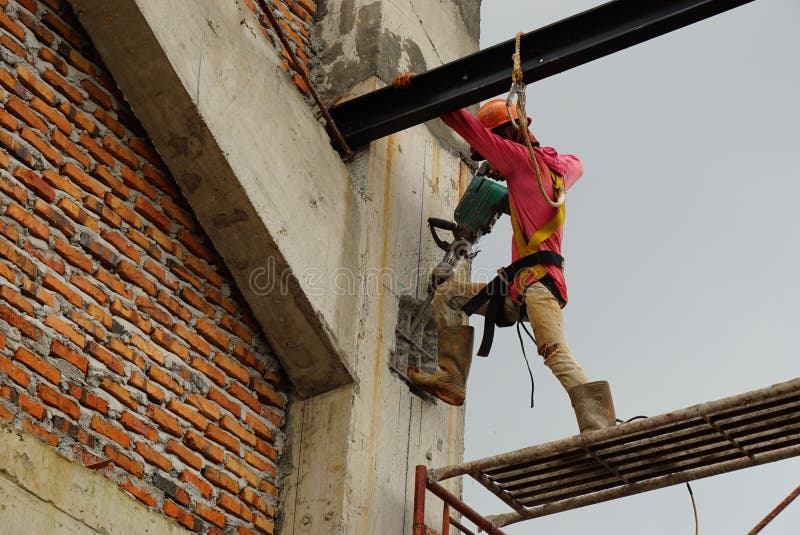 The Construction Labour Worked on the Steel Structure in Building ...