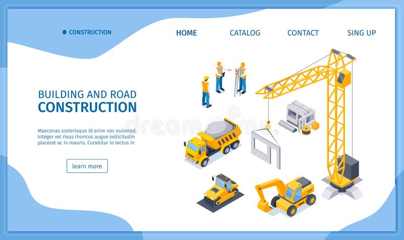Construction Landing Page in Isometric View Stock Image - Image of site ...