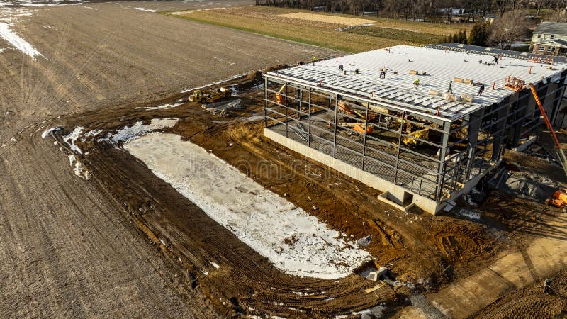 Construction of a Large Commercial Building in a Rural Area Showcasing ...