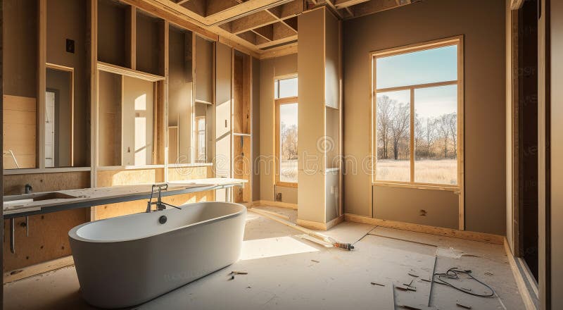Construction of a Large Home, Main Bathroom Being Built, Generative AI ...