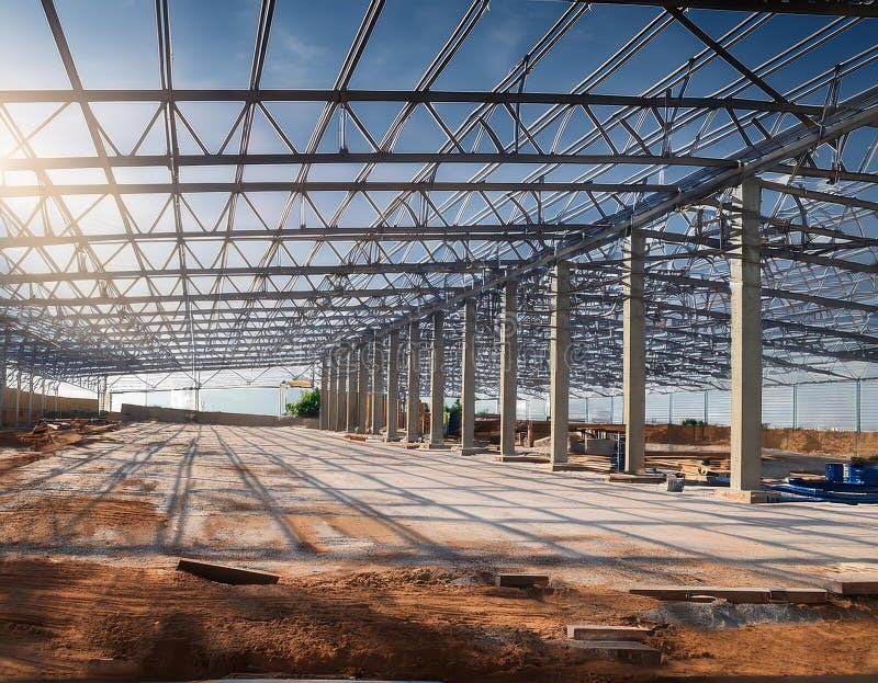 Construction of a Large Industrial Building in Progress, Showcasing ...