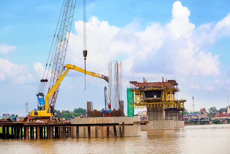 Construction of a Large River Bridge Stock Photo - Image of city ...