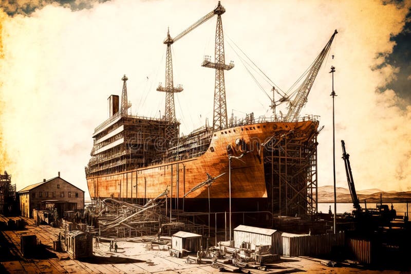 Construction of Large Steamship Vessel at Shipyard Production of Ships ...
