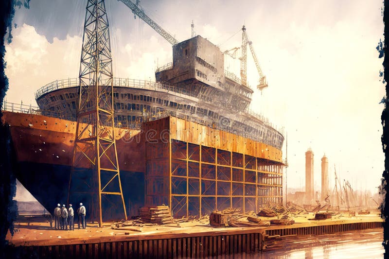 Construction of Large Steamship Vessel at Shipyard Production of Ships ...
