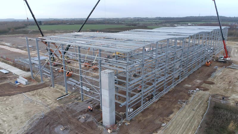 Construction of a Large Warehouse Distribution Centre Unit Aerial View ...