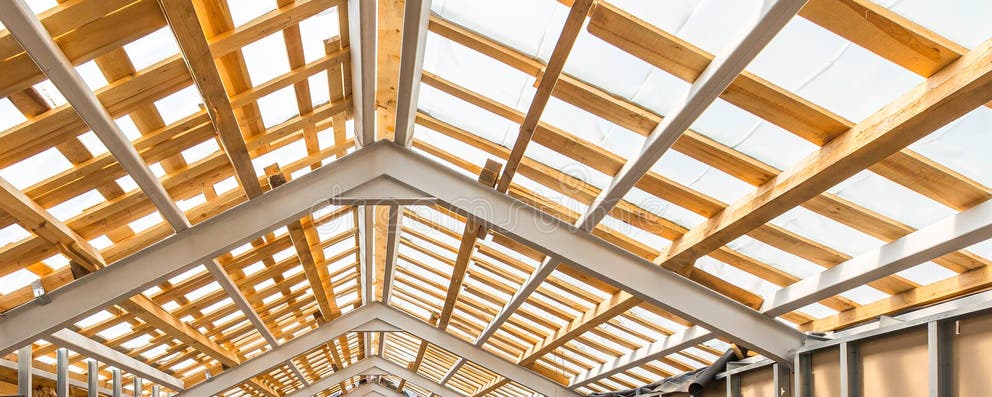 Construction of a Large Wooden Roof Stock Image - Image of baseboard ...