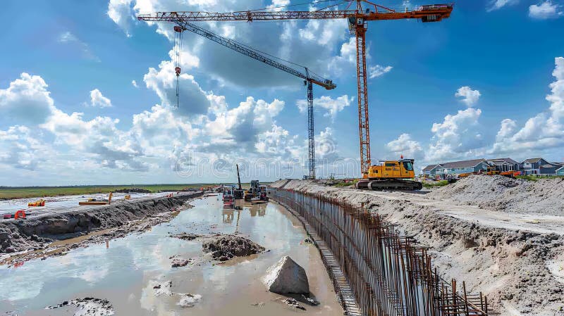 Construction of Levee System for Coastal Protection Stock Illustration ...