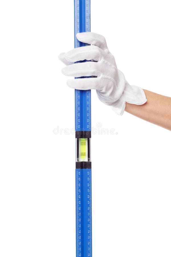 A Construction Level in the Hands, Isolated Stock Image - Image of blue ...