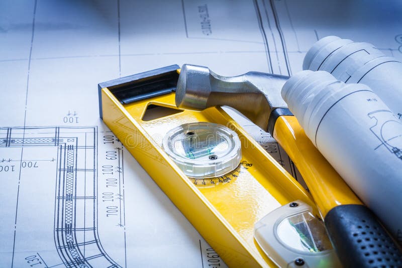 Construction Level Some Building Sketches and Claw Stock Image - Image ...