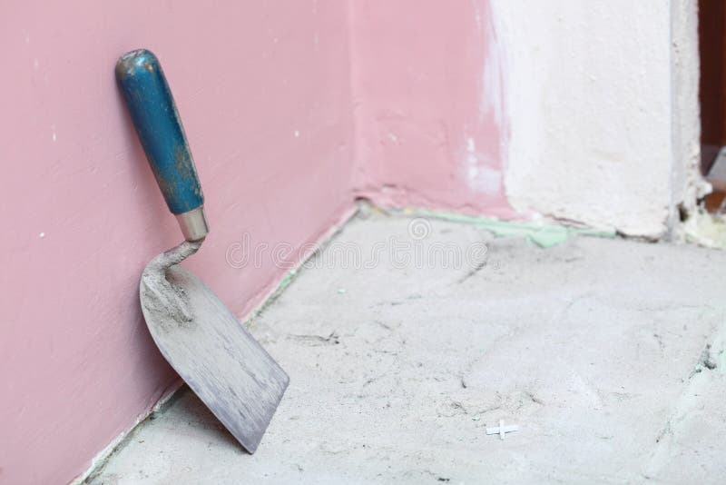 Construction Level Tiling at Home Tile Adhesive Stock Photo - Image of ...