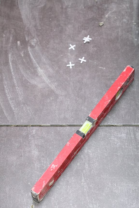 Construction Level Tiling at Home Tile Floor Adhesive Stock Image ...