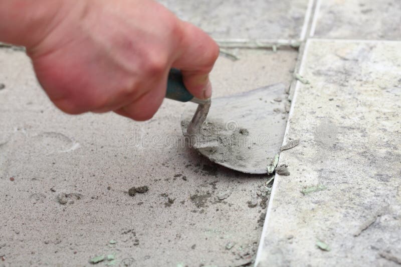 Construction Level Tiling at Home Tile Floor Adhesive Stock Image ...