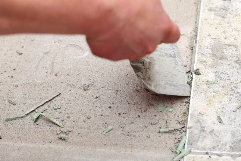 Construction Level Tiling at Home Tile Floor Adhesive Stock Photo ...