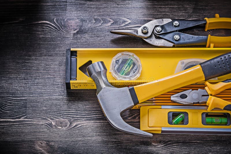 Construction Level Wooden Meter Pliers Wire Cutter Stock Image - Image ...