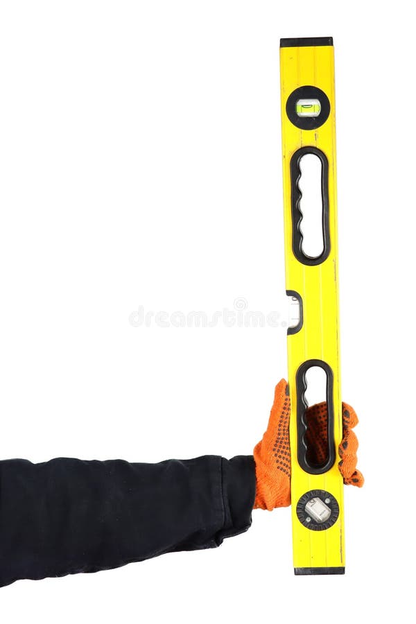 Construction Level in the Worker S Hand Isolated on White Stock Image ...