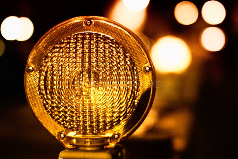 Construction Light Closeup with Other Lights Out of Focus in the ...