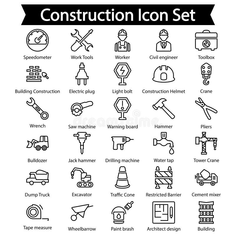 Construction Line Icon Set stock vector. Illustration of construction ...